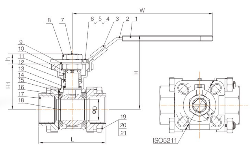 Zawór kulowy 3-częściowy nierdzewny CF8M 443D08G121 ESG 1/4'